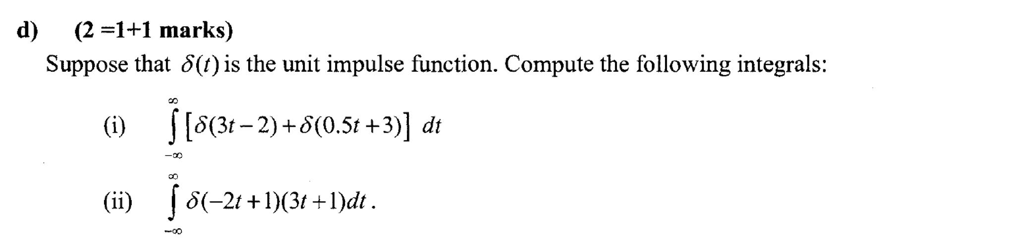 Solved Suppose that delta(t) is the unit impulse function. | Chegg.com