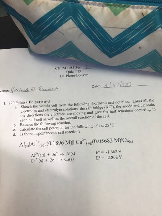 Solved sketch the voltaic cell from the following | Chegg.com