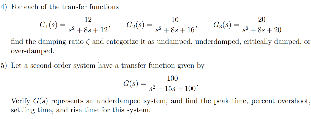 Solved For each of the transfer functions G_1(s) = 12/s^2 + | Chegg.com