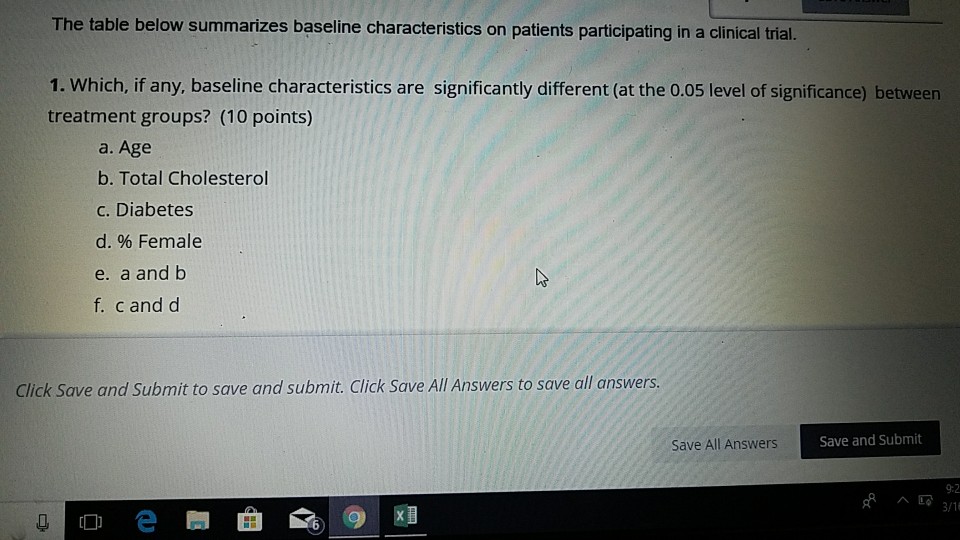 Solved The table below summarizes baseline characteristics | Chegg.com