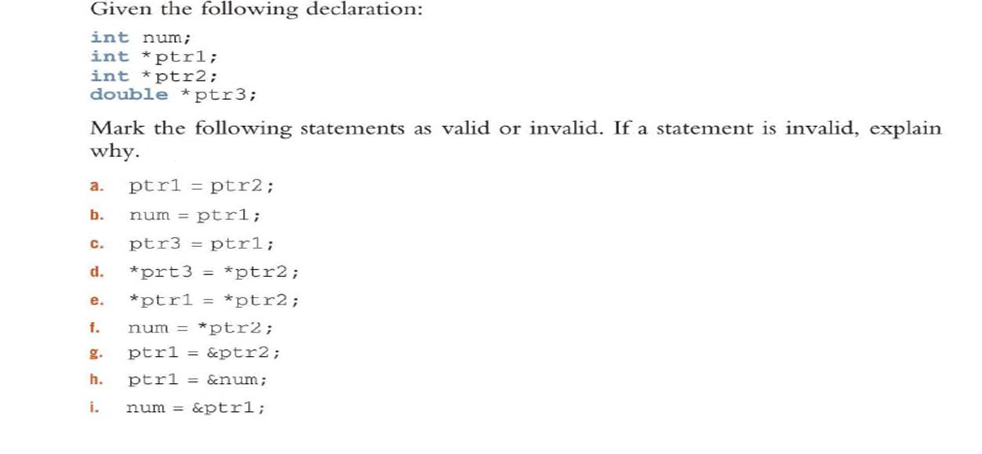 Solved Given the following declaration: Mark the following | Chegg.com