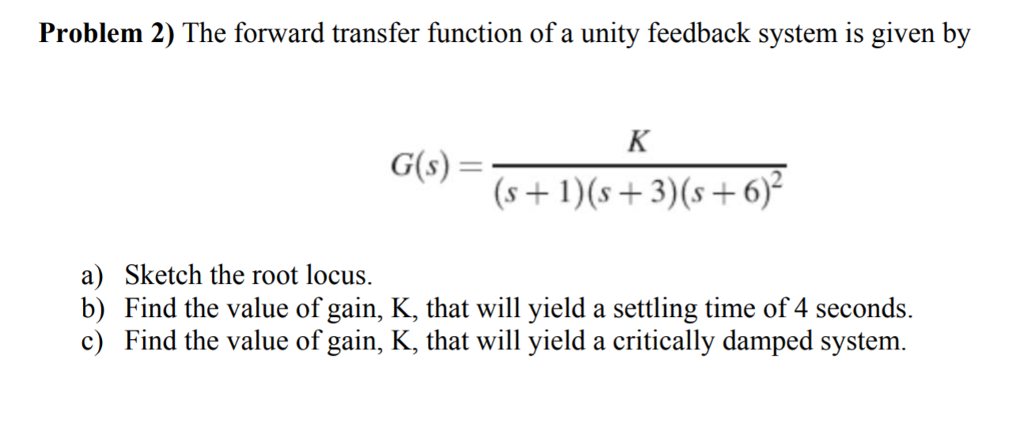 Solved Problem 2) The forward transfer function of a unity | Chegg.com