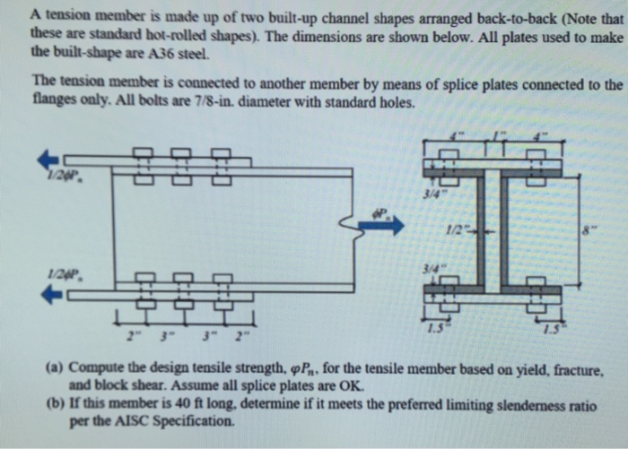 Solved A tension member is made up of two built-up channel | Chegg.com