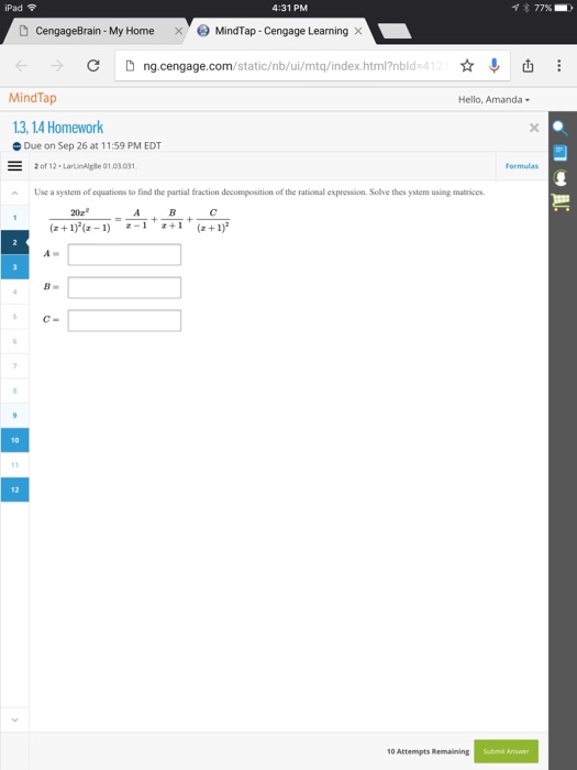 Solved Use a system of equations to find the partial | Chegg.com