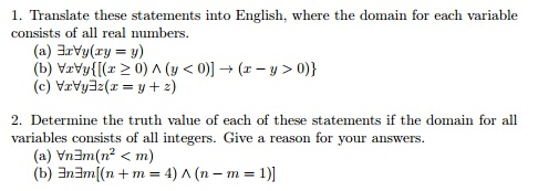 Solved 1 Translate These Statements Into English Where The