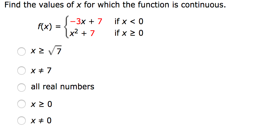 Solved Find The Values Of X For Which The Function Is