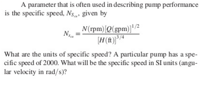 Solved A parameter that is often used in describing pump | Chegg.com