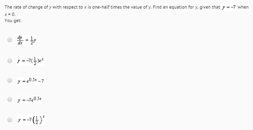 Solved The Rate Of Change Of Y With Respect To X Is One half Chegg