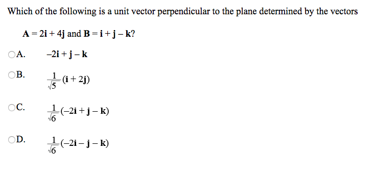 Solved Which of the following is a unit vector perpendicular | Chegg.com
