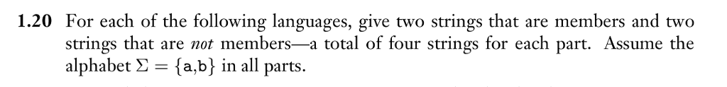 Solved 1.20 For each of the following languages, give two | Chegg.com