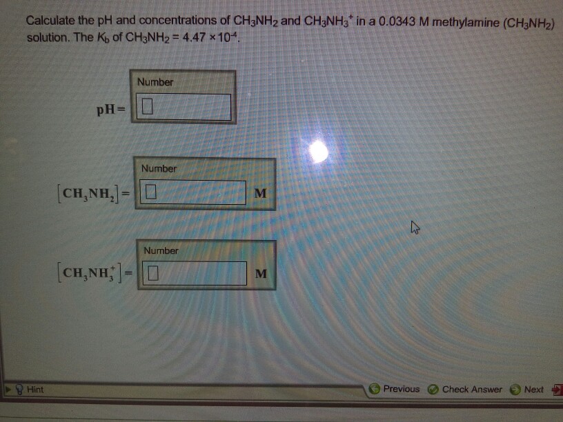 Solved Calculate the pH and concentrations of CH_3NH_2 and | Chegg.com