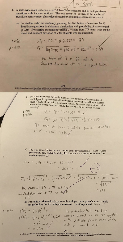 Solved A state-wide math test consists of 50 True/False | Chegg.com