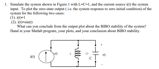 Solved 1. Simulate the system shown in Figure 1 with L-C 1, | Chegg.com