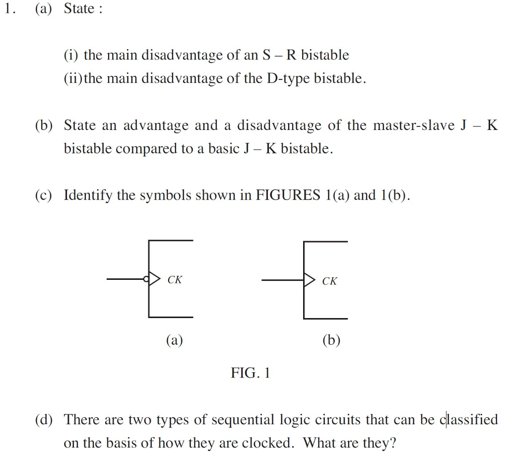 Solved 1. (a) State : (i) the main disadvantage of an S – R | Chegg.com