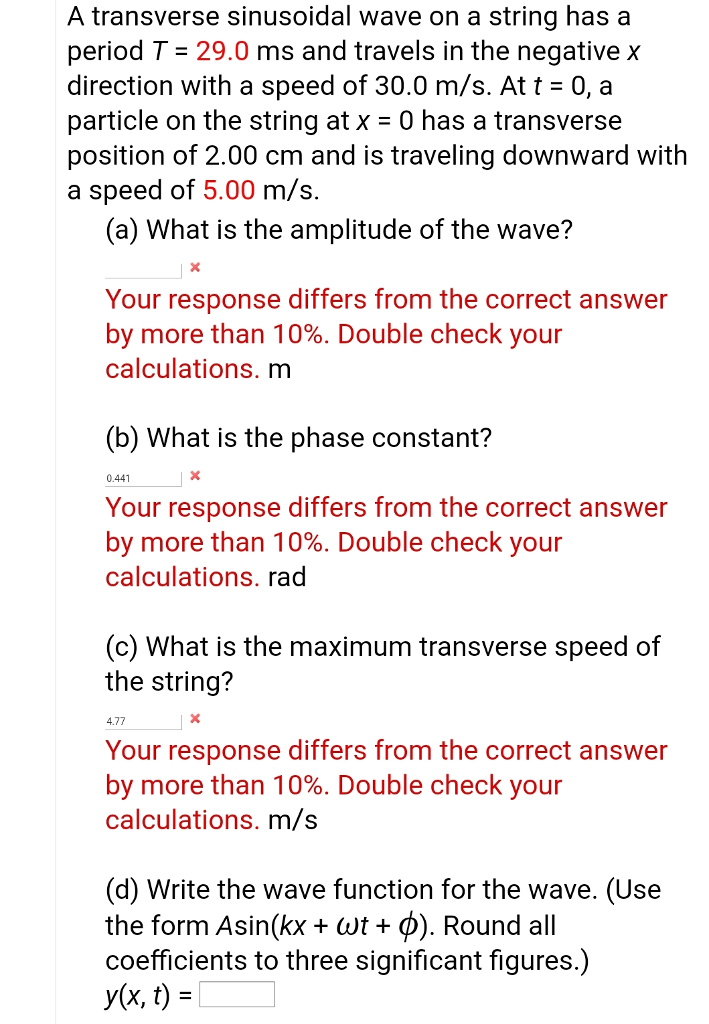 Solved A transverse sinusoidal wave on a string has a period | Chegg.com