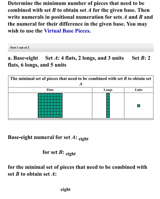 Solved What is the minimum number of base-ten pieces needed | Chegg.com