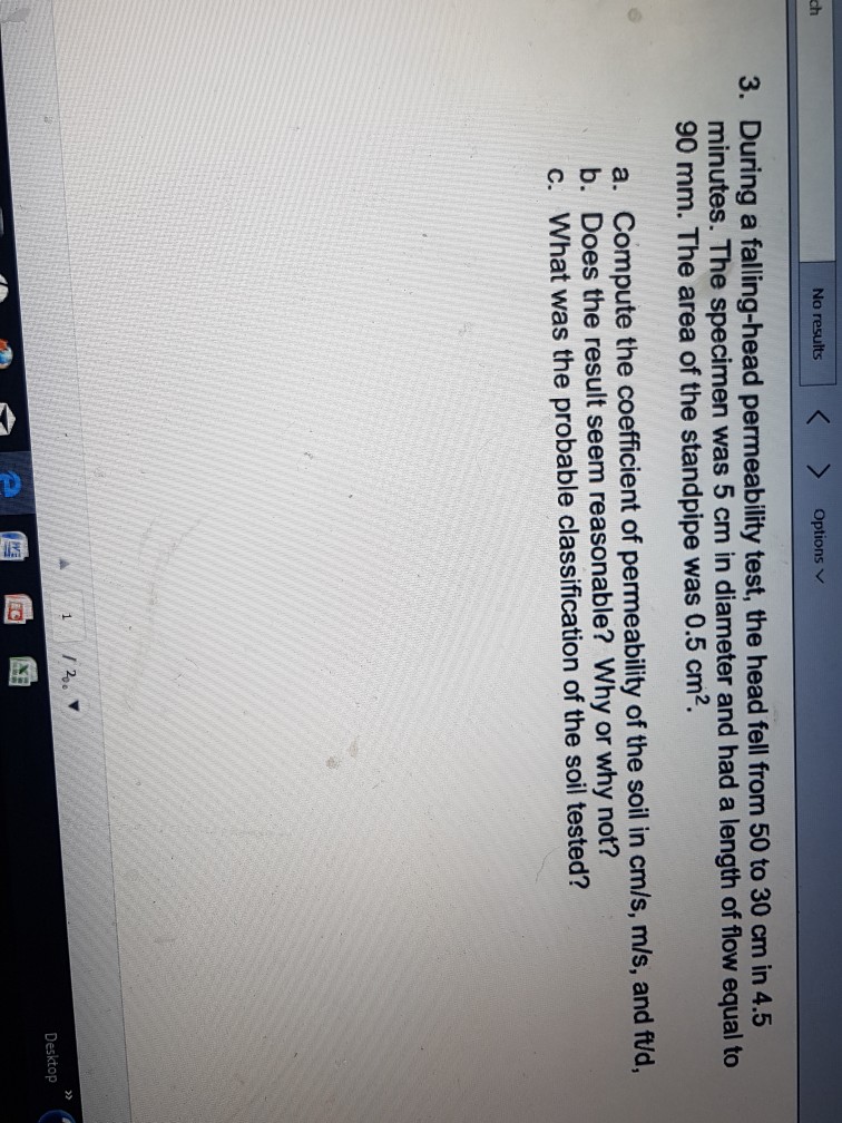 Solved No results | Options、v ch During a falling-head | Chegg.com