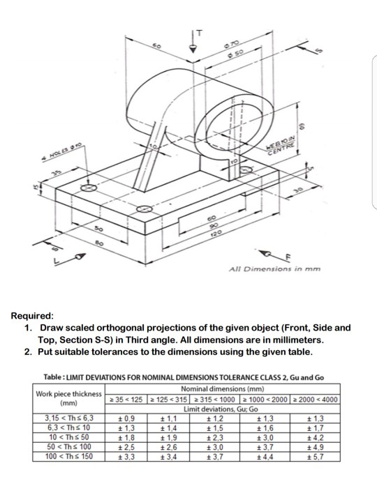 Solved All Dimensions in mm Required 1. Draw scaled | Chegg.com