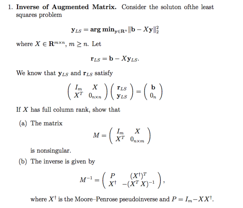 Solved 1. Inverse of Augmented Matrix. Consider the soluton | Chegg.com