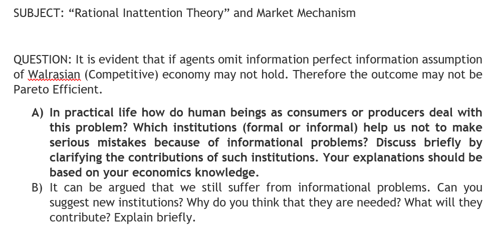 Solved SUBJECT: "Rational Inattention Theory" and Market | Chegg.com