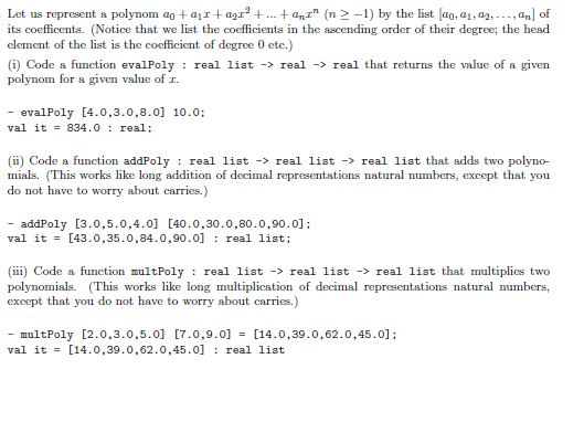 Let us represent a polynom aaaa 1) by the list | Chegg.com