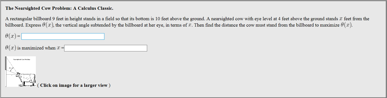 Solved The Nearsighted Cow Problem: A Calculus Classic. A | Chegg.com