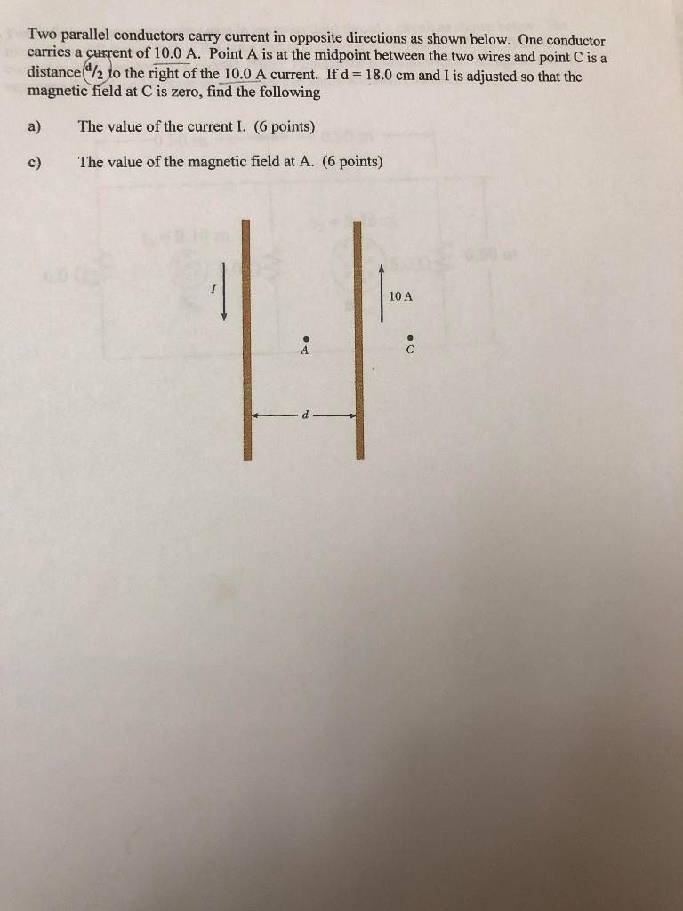 Solved Two parallel conductors carry current in opposite | Chegg.com