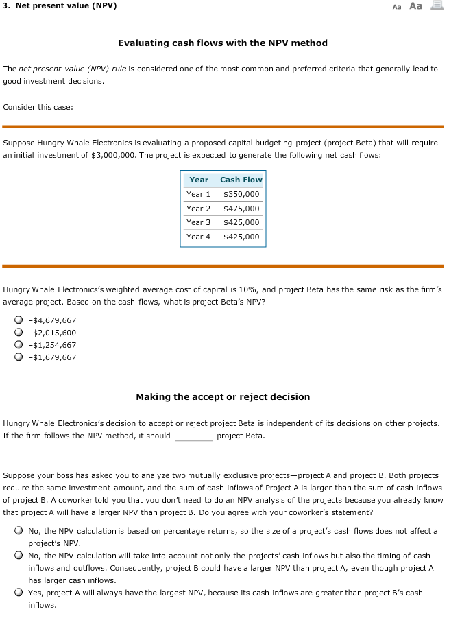 Solved 3. Net present value (NPV) Evaluating cash flows with | Chegg.com