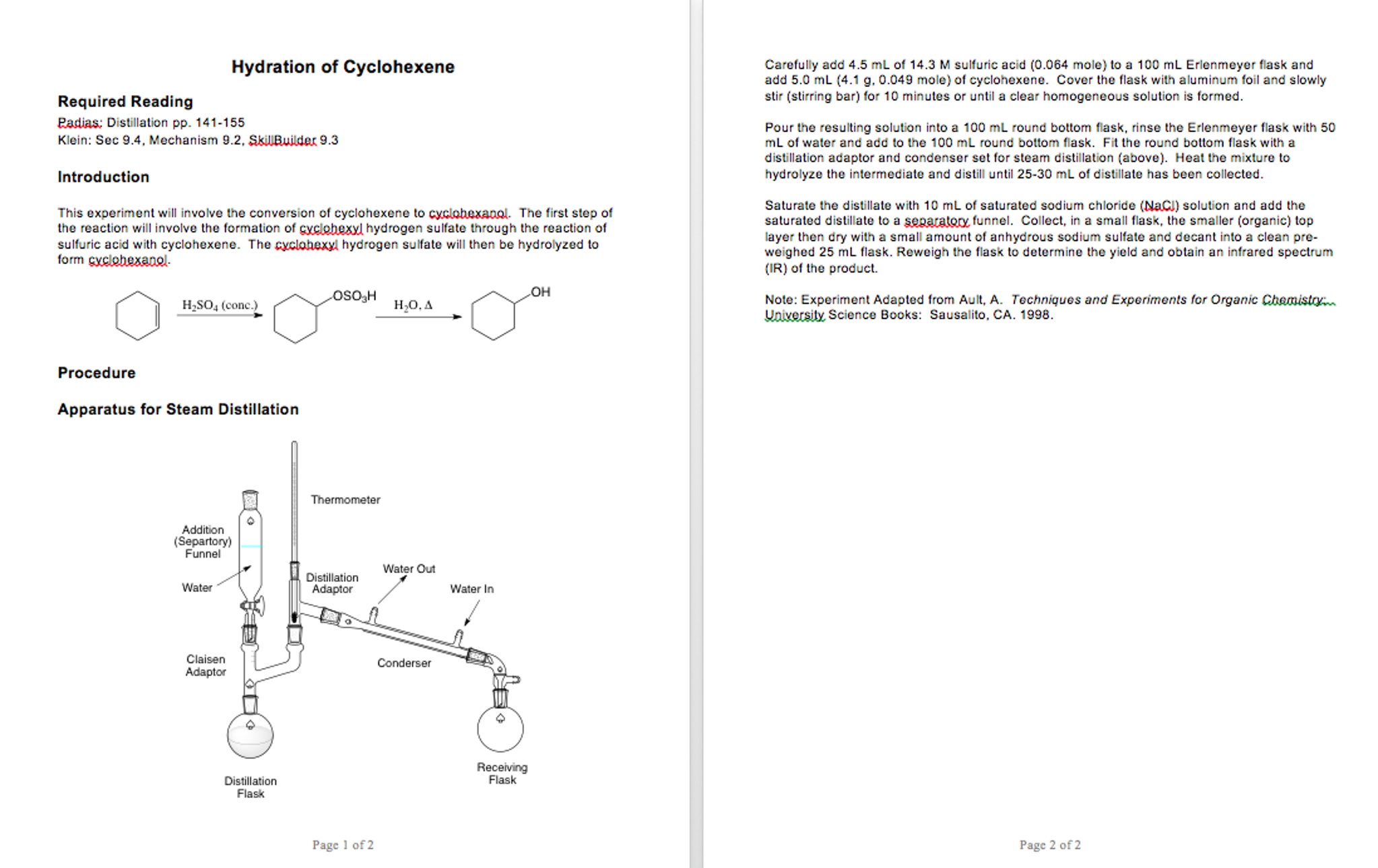 Solved Hydration of Cyclohexene to Cyclohexanol Lab As you | Chegg.com