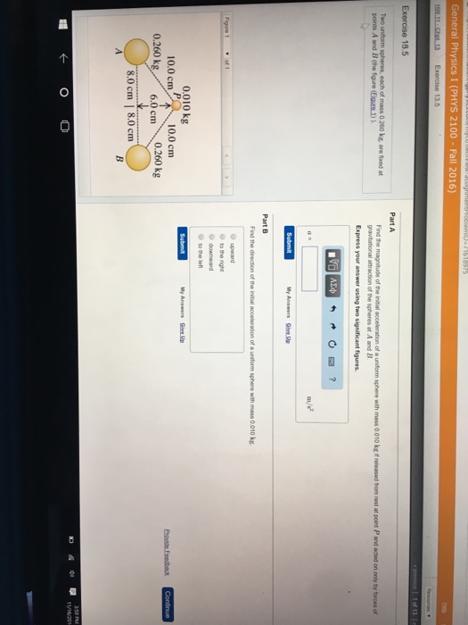 Solved Two uniform spheres, each of mass 0.250 kg are fixed | Chegg.com