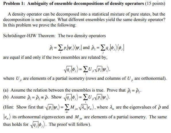Solved Problem : Ambiguity of ensemble decompositions of | Chegg.com