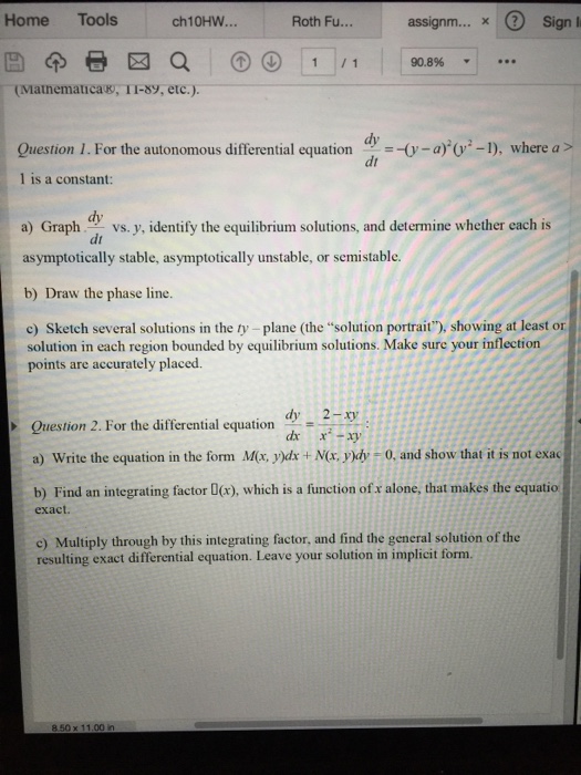 Solved For the autonomous differential equation dy/dt = -(y | Chegg.com