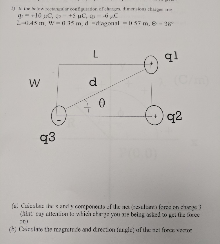 Solved 1) In the below rectangular configuration of charges, | Chegg.com