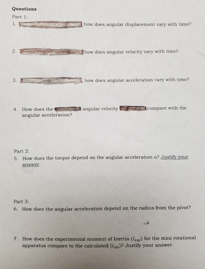 Solved Questions Part 1: how does angular displacement vary | Chegg.com