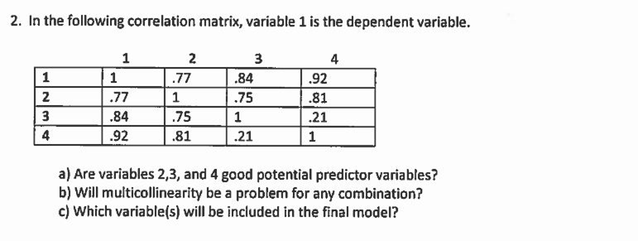 Solved In the following correlation matrix, variable 1 is | Chegg.com Solved In the following correlation matrix, variable 1 is | Chegg.com