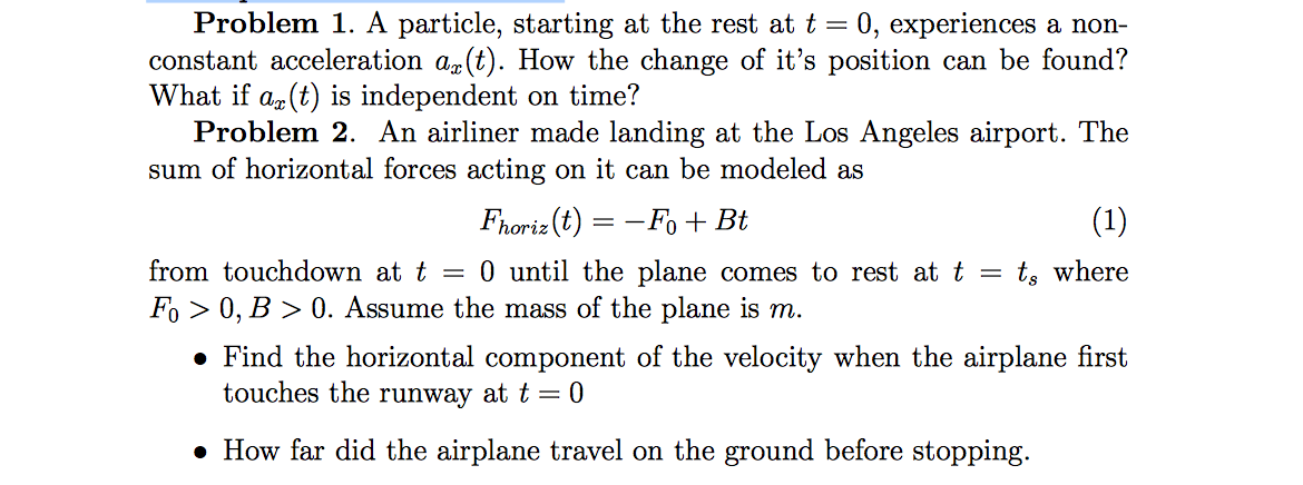 Solved Problem 1. A particle, starting at the rest at t = | Chegg.com