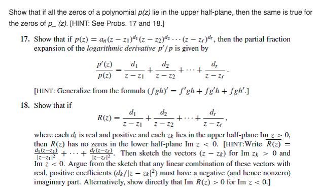 Solved Show that if all the zeros of a polynomial p(z) lie | Chegg.com
