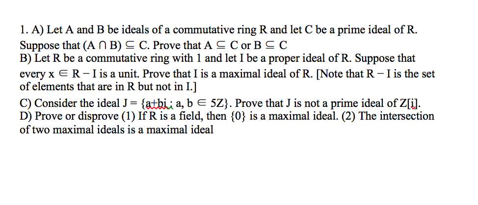 Solved 1. A) Let A and B be ideals of a commutative ring R | Chegg.com