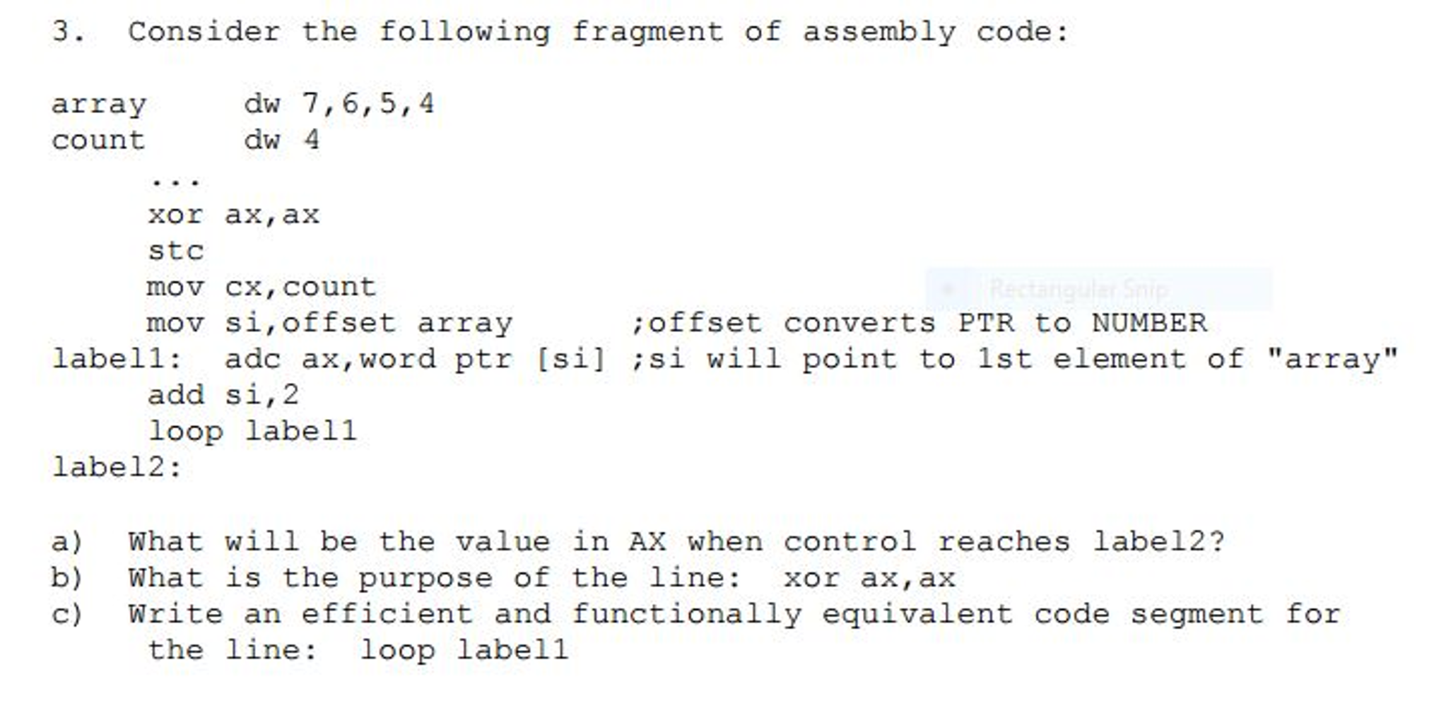 Solved Consider the following fragment of assembly code: | Chegg.com