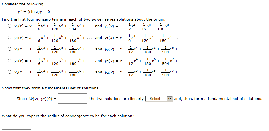 Solved Consider the following. y" + (sin x)y = 0 Find the | Chegg.com