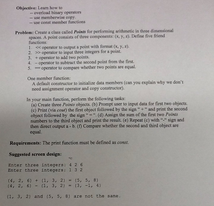 Solved Learn How To Overload Binary Operators Use Member 