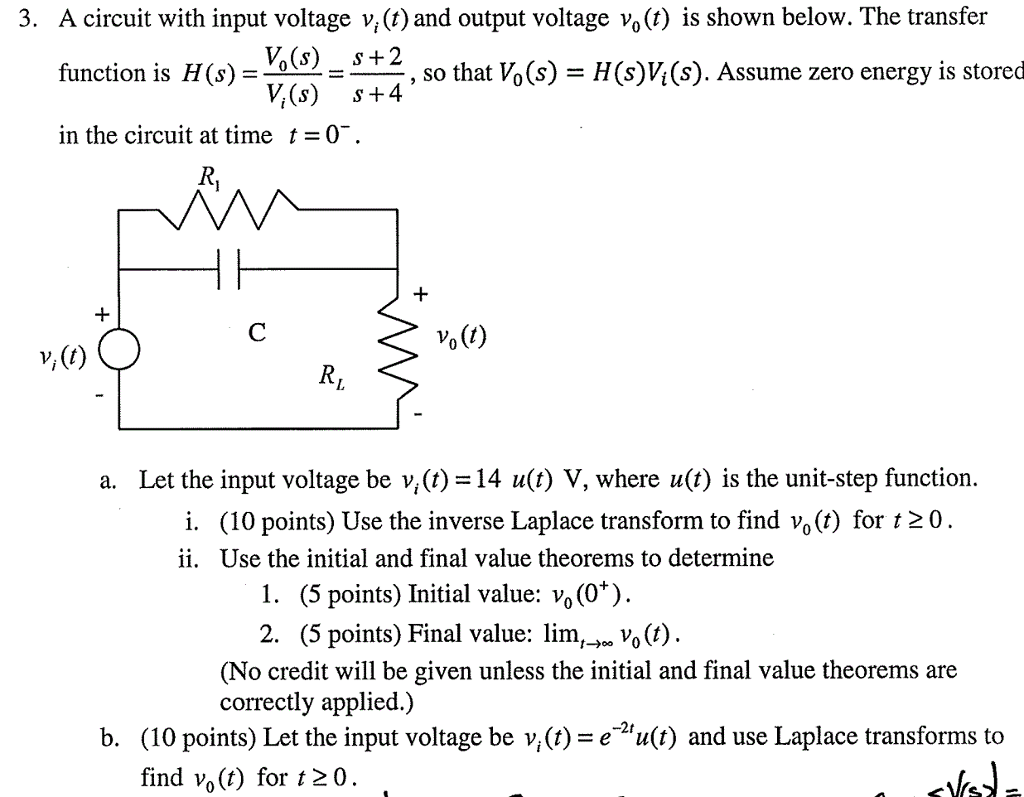 Solved A Circuit With Input Voltage V T And Output 