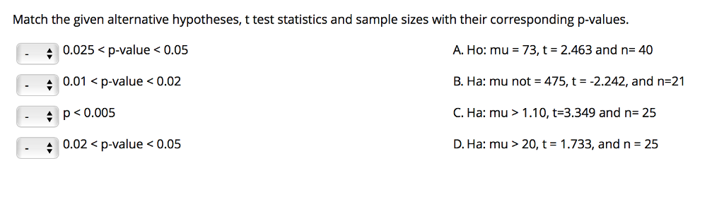 Solved Match the given alternative hypotheses, t test | Chegg.com