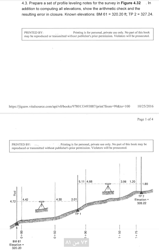 Solved 4.3. Prepare a set of profile leveling notes for the | Chegg.com