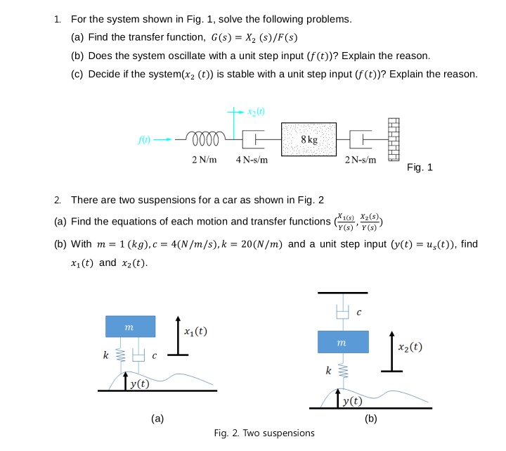 Solved For the system shown in Fig. 1, solve the following | Chegg.com