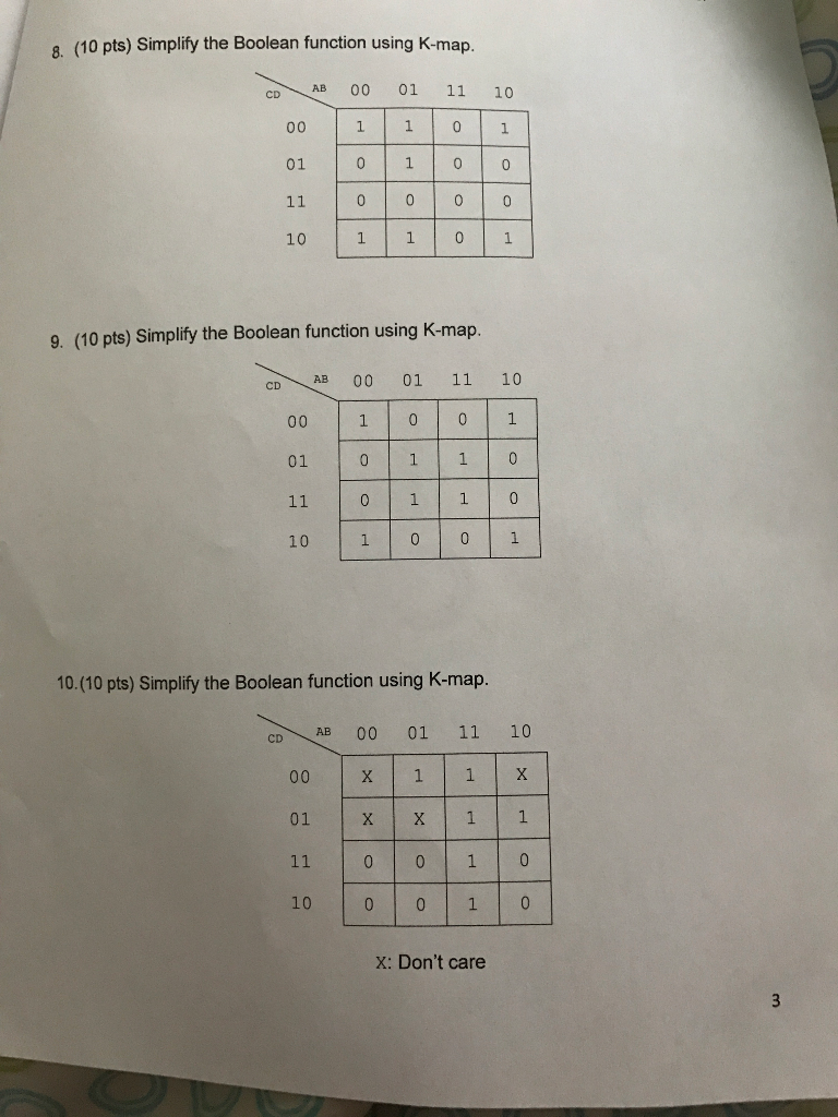 Solved Simplify The Boolean Function Using K Map Simplify 2775