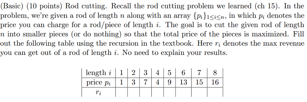 Solved Rod cutting. Recall the rod cutting problem we | Chegg.com