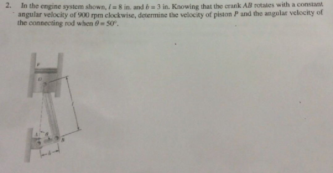 Solved In the engine system shown, l = 8 in. and b = 3 in. | Chegg.com