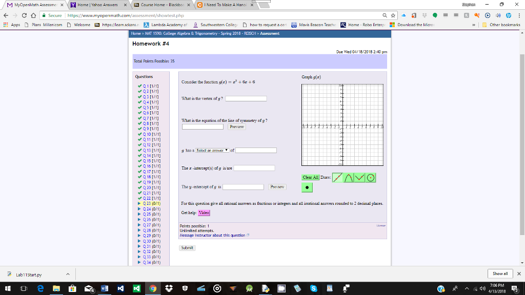 Solved MyOpenMath Assessme X Home l Yahoo Answers . M Course | Chegg.com