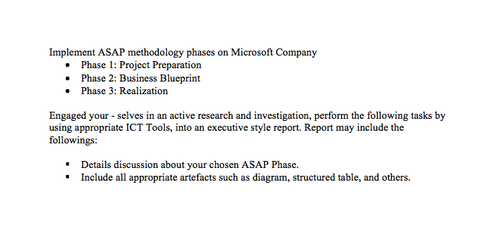 Implement ASAP methodology phases on Microsoft | Chegg.com